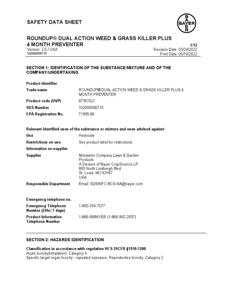 ROUNDUP | PDF | Toxicity | Dangerous Goods