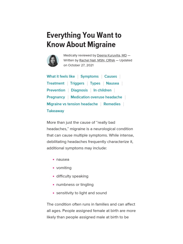 Migraine- Symptoms, Causes, Treatment, Triggers, and More | PDF ...