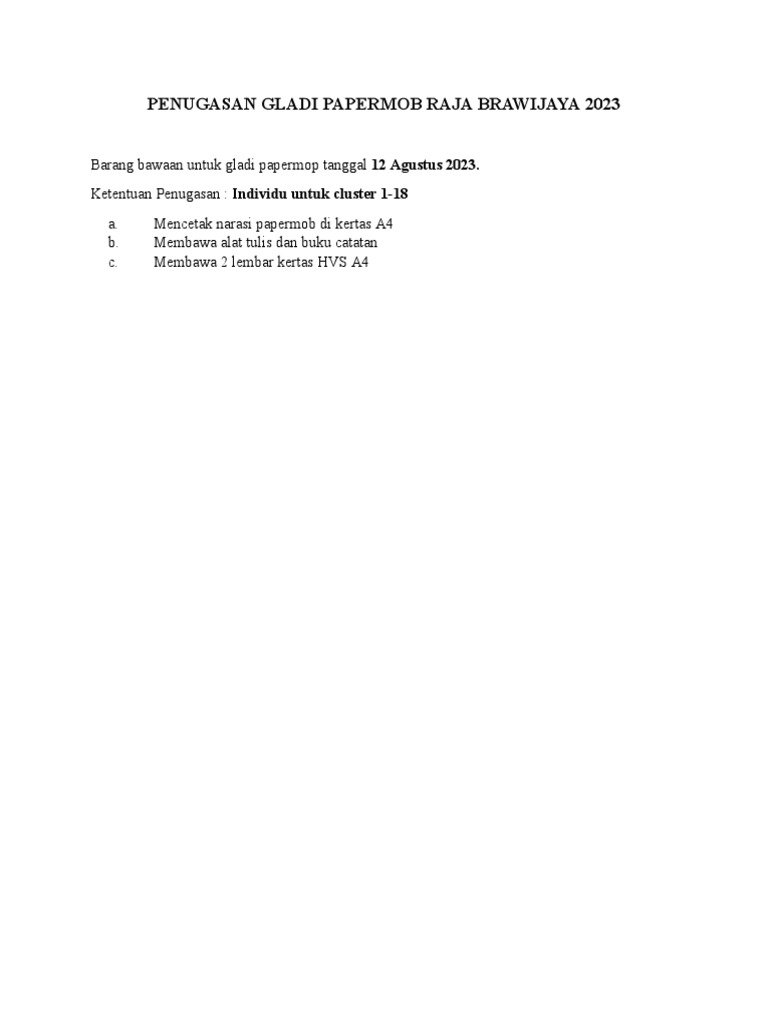 Penugasan Gladi Papermob Raja Brawijaya 2023 | PDF