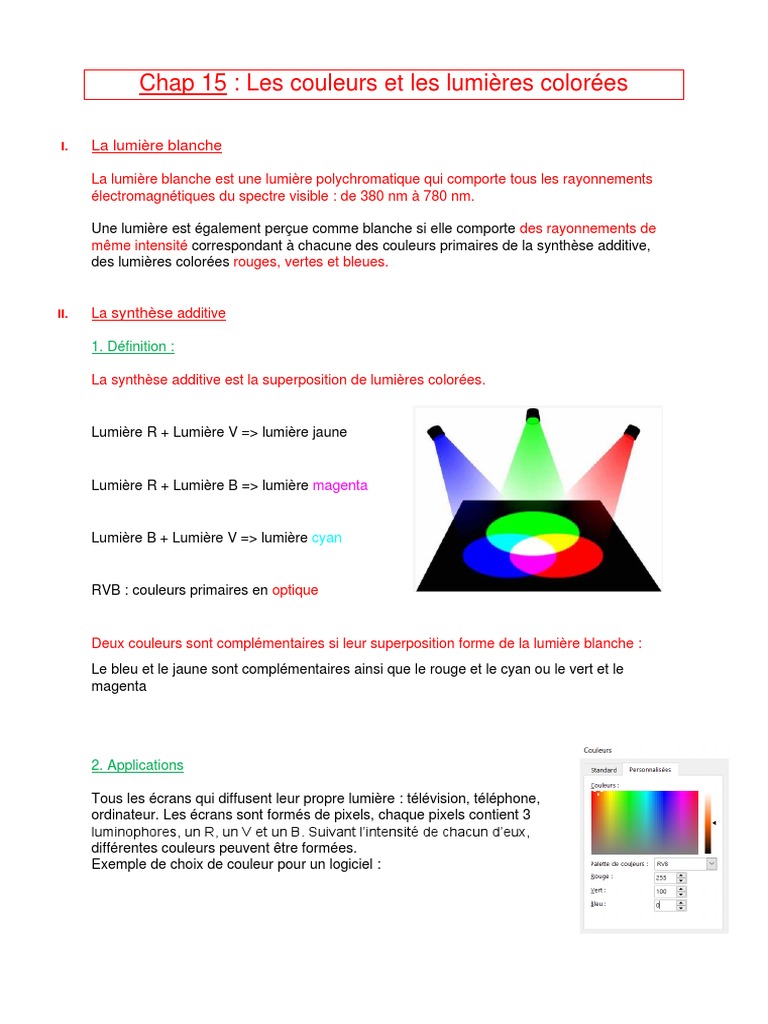 Chapitre 15 Les Couleurs | PDF | Méthodes et références pédagogiques ...