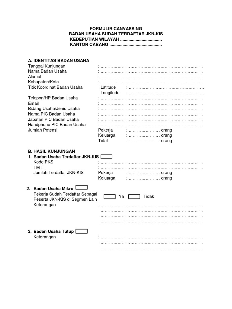 Formulir Canvassing Bu Sudah Terdaftar | PDF | Karier & Perkembangan