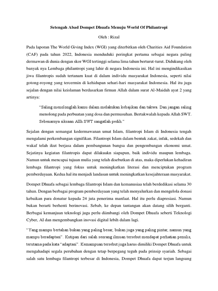 Akhmad Rizal Fauzi - Inovasi Menuju 50 Tahun Dompet Dhuafa | PDF