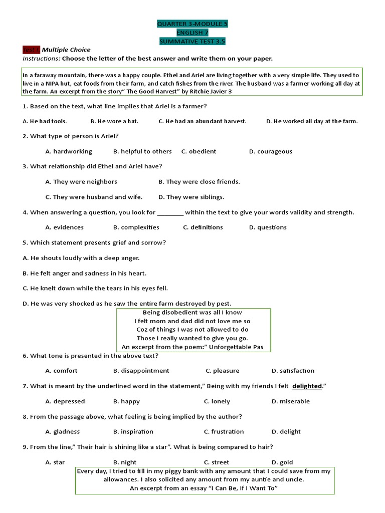 Module 5 Summative Test | PDF | Question | Inference