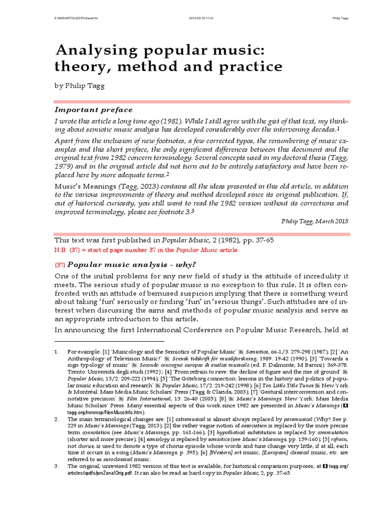 Analyzing Popular Music: Theory & Method | PDF
