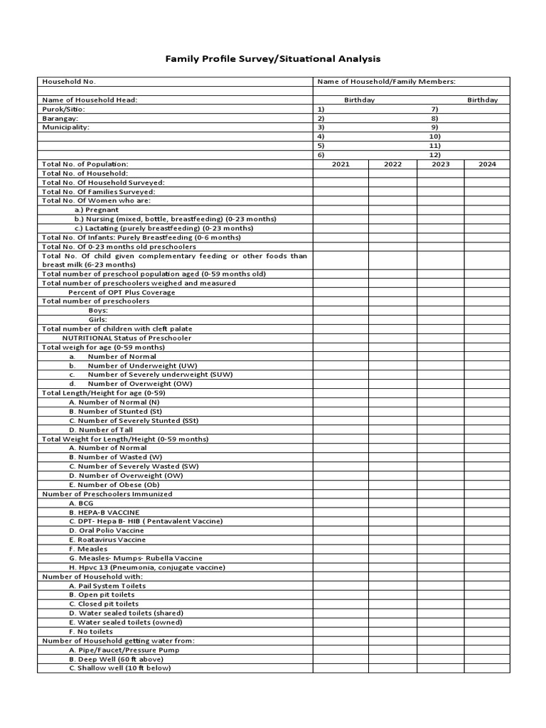 Family Profile Survey | Download Free PDF | Breastfeeding | Vaccines