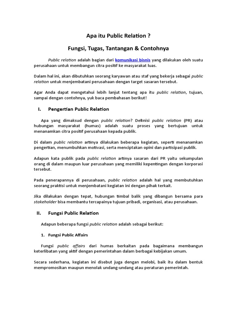 Apa Itu Public Relation | PDF