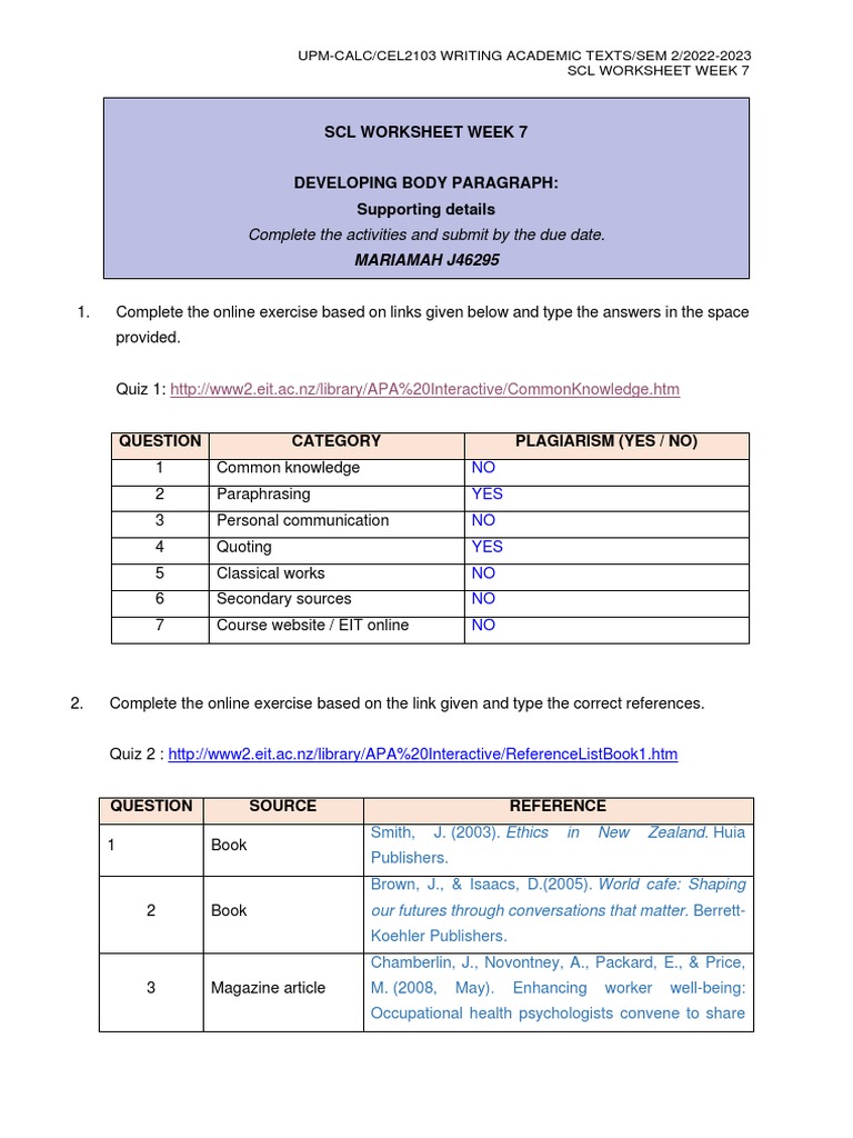 SCL Worksheet Week 7 | PDF | Nursing | Alternative Medicine