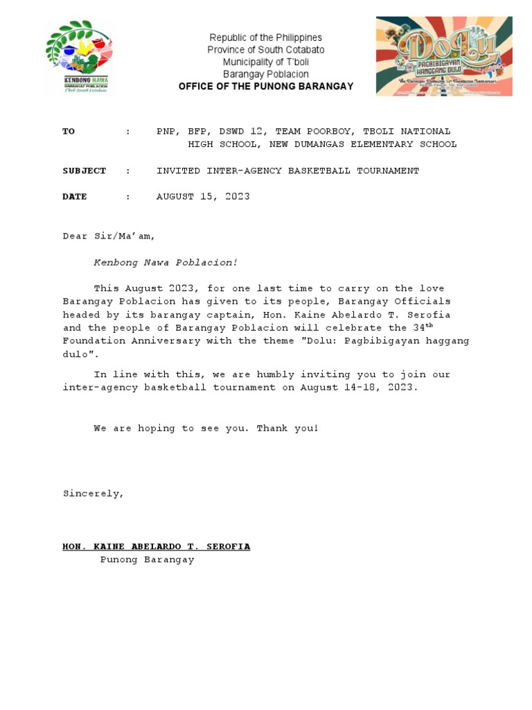 Inter-Agency Basketball Letter | PDF