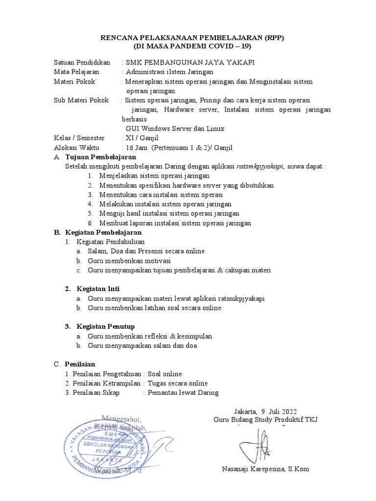 RPP ASJ Terbaru Versi 1 Lembar Yg Dipakai | PDF | Teknologi & Rekayasa