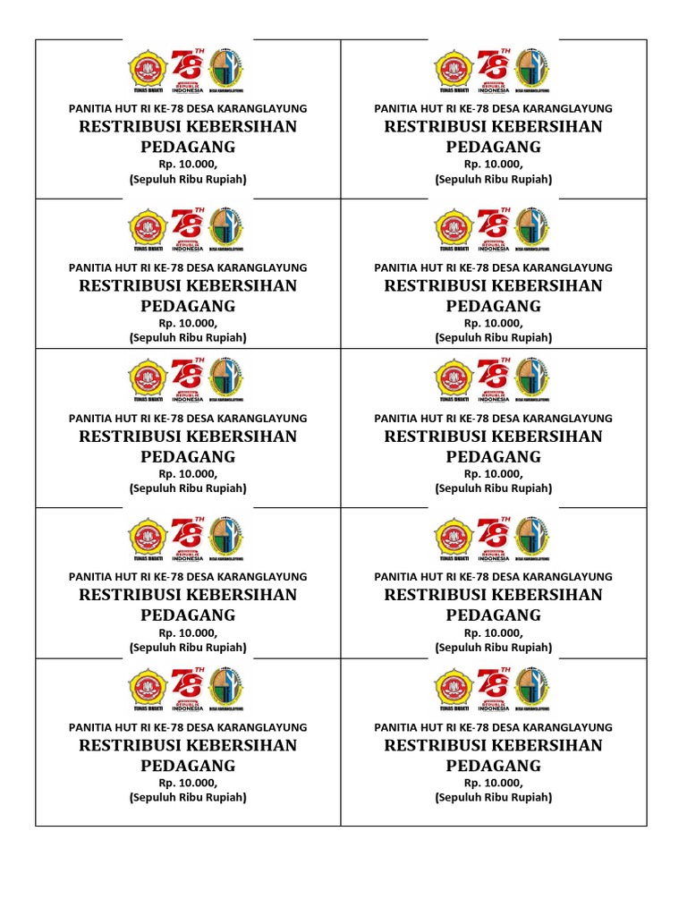 Karcis Retribusi Kebersihan Pedagang | PDF