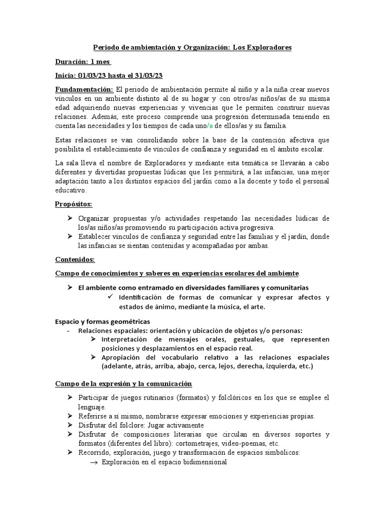 Ambientación Escolar para Niños Exploradores | PDF