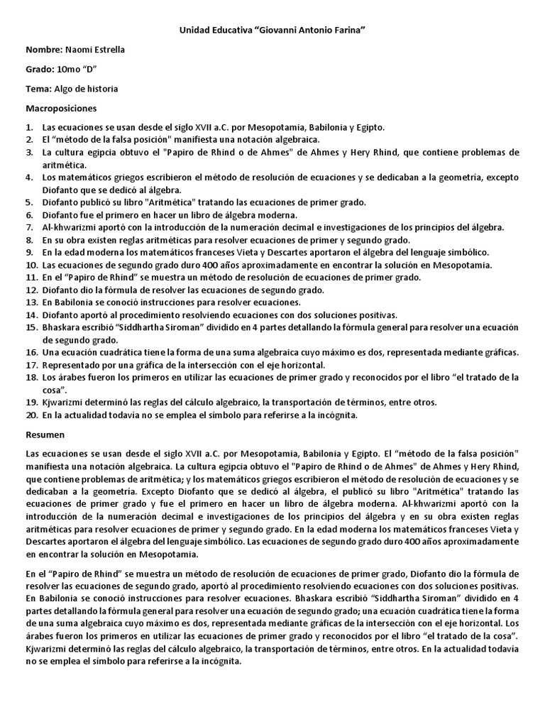 Algo De Historia Pdf Álgebra Ecuaciones