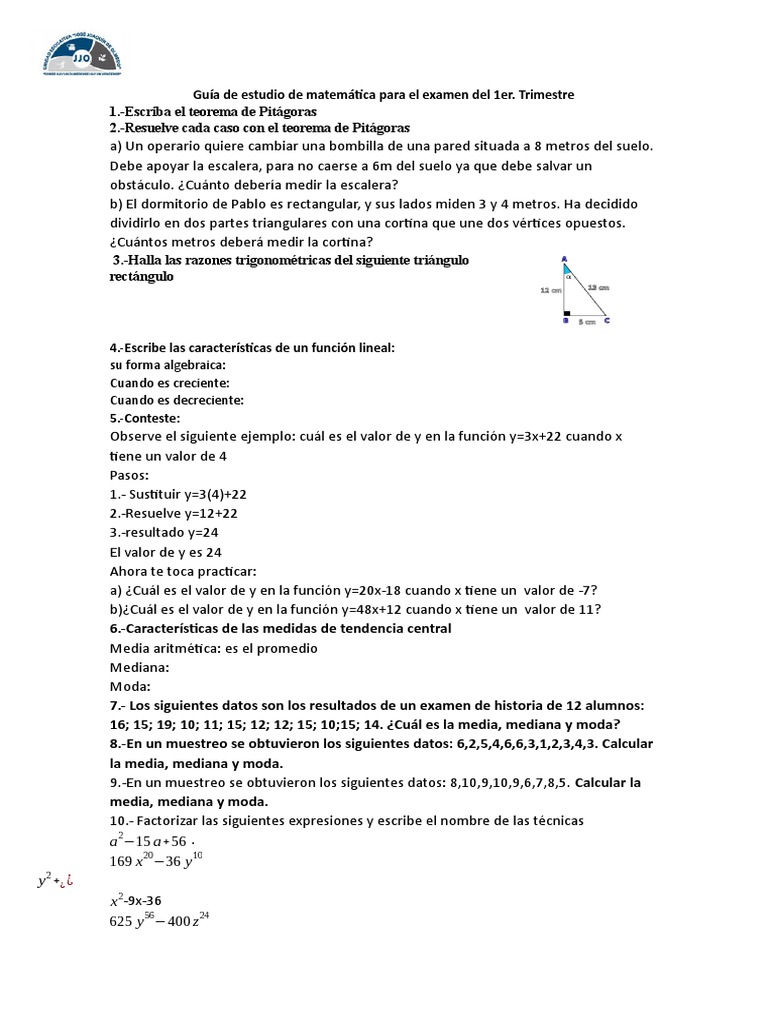Guia de Estudio de Primero Matematica | PDF