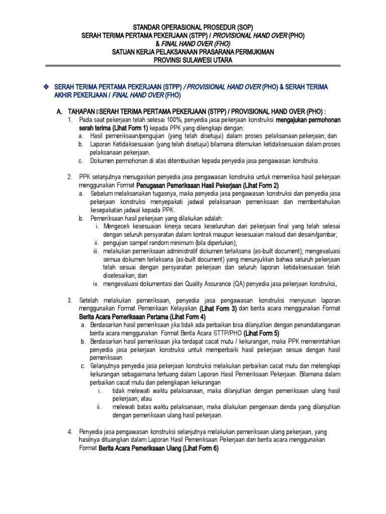 Standar Operasional Prosedur Pho Fho Pdf