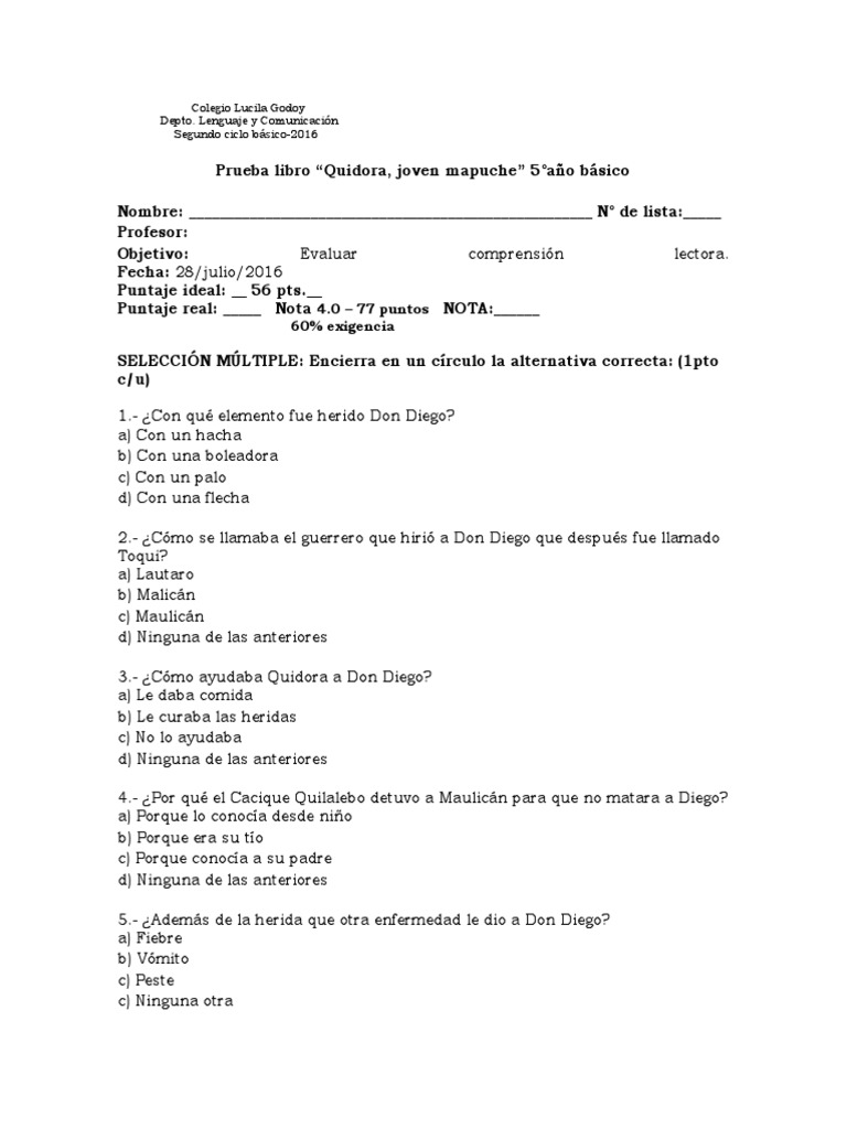 Prueba Libro Quidora | PDF