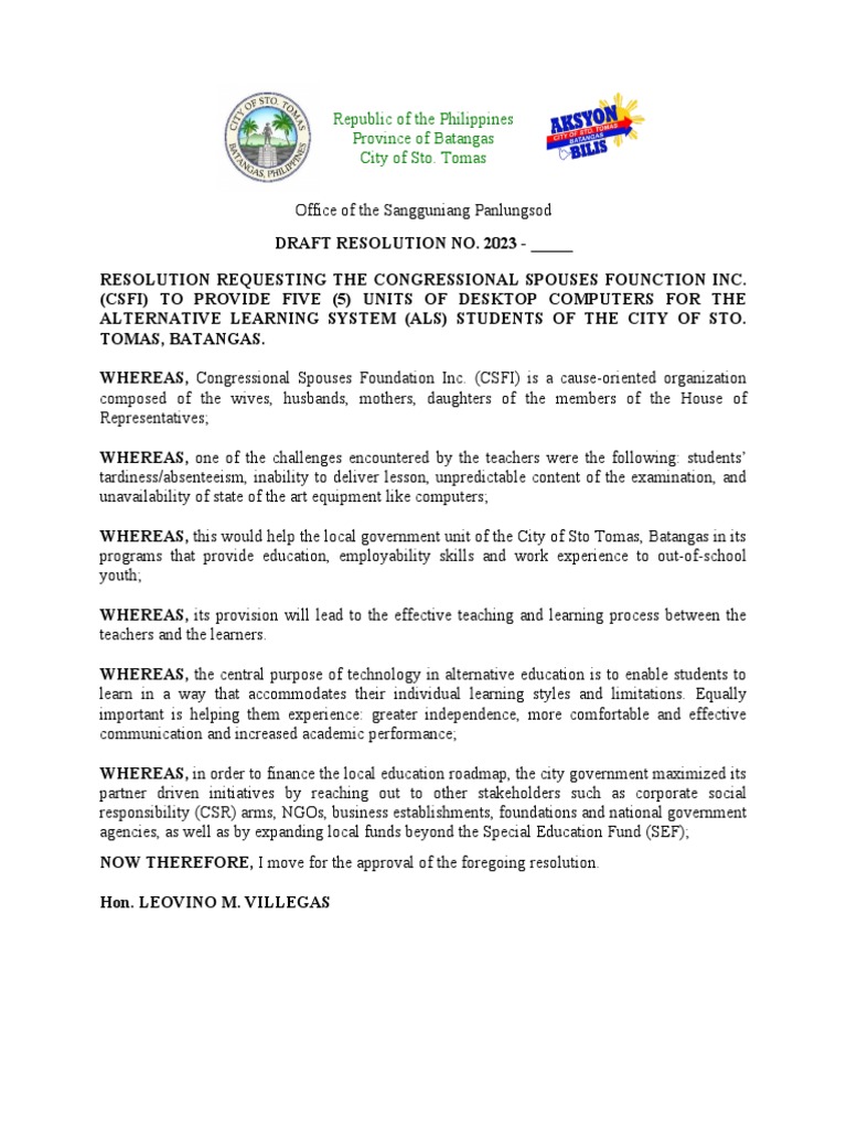 Request for Computers for ALS Students | PDF