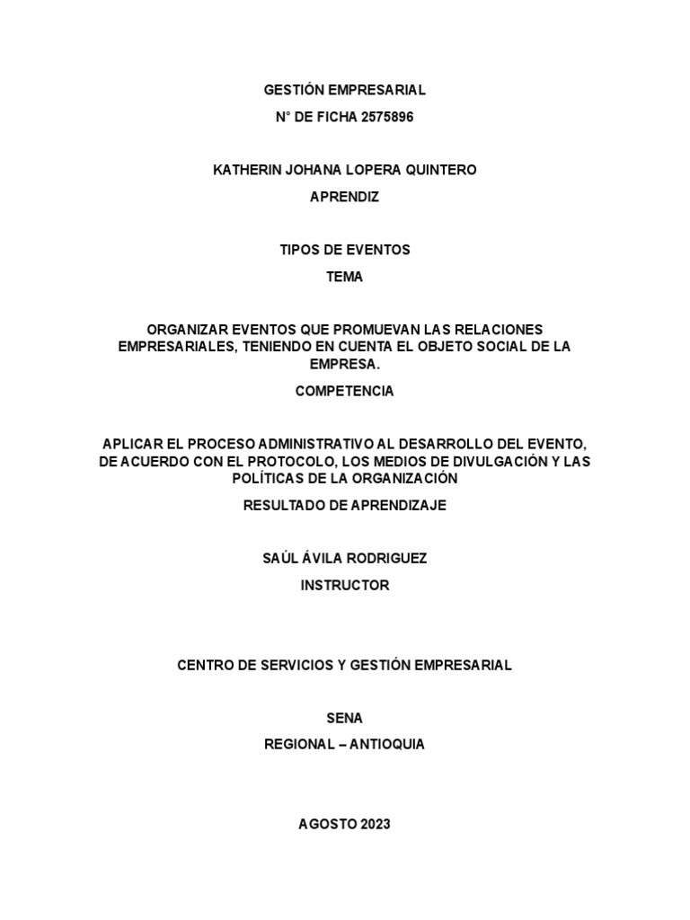 Trabajo Escrito Tipo de Eventos | PDF | Turismo | Marketing