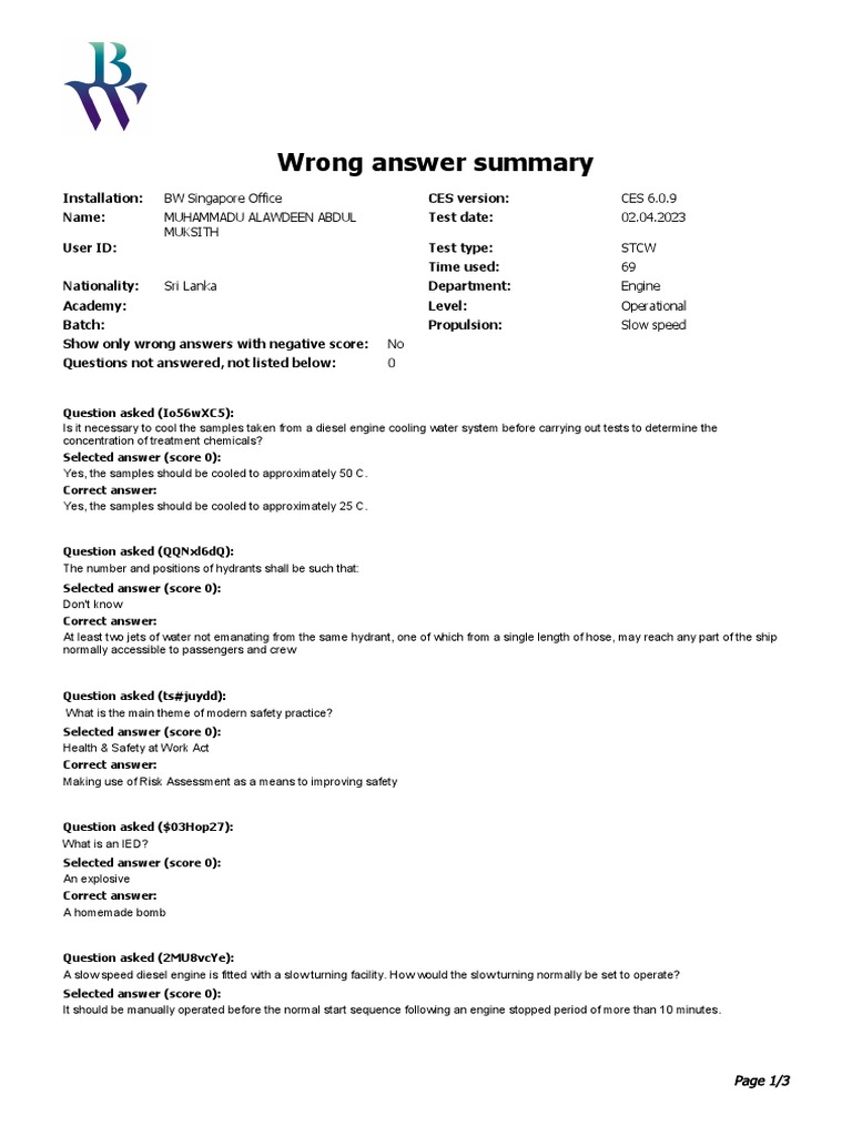 CES Wrong Answer Summary | PDF | Alternating Current | Lever