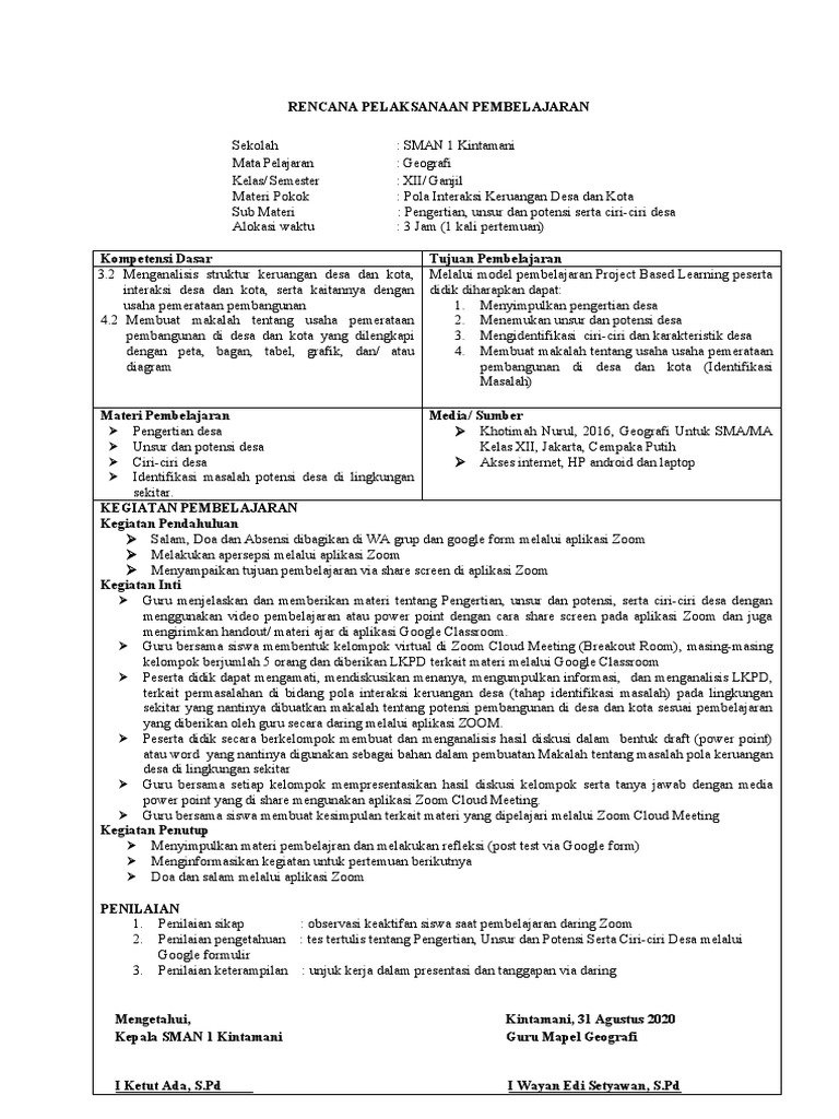 RPP PJBL 1 Lembar Geo | PDF