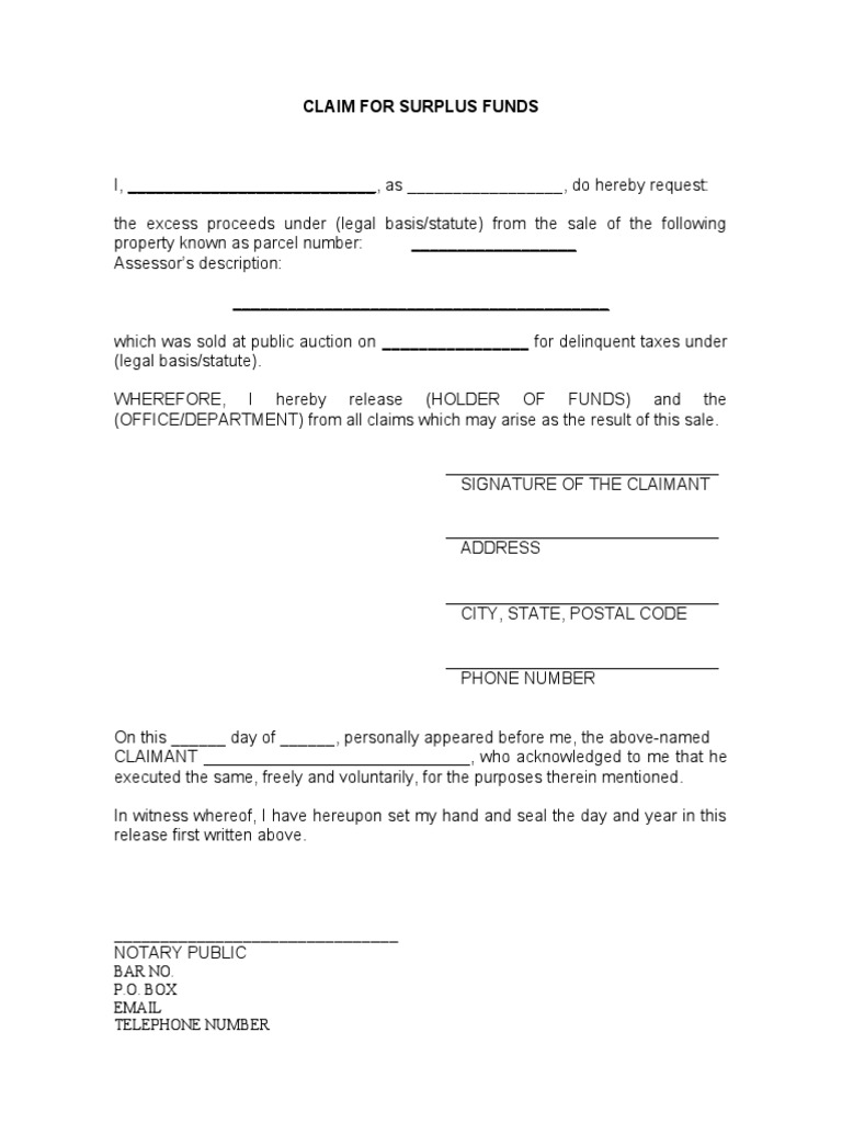Claim For Surplus Funds | PDF | Law
