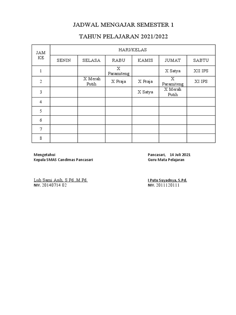 Jadwal Mengajar | PDF