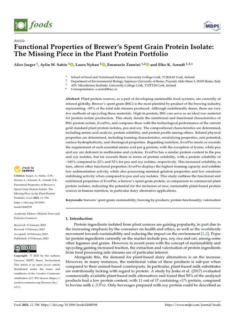 Functional Properties of Brewer's Spent Grain Protein Isolate | PDF ...
