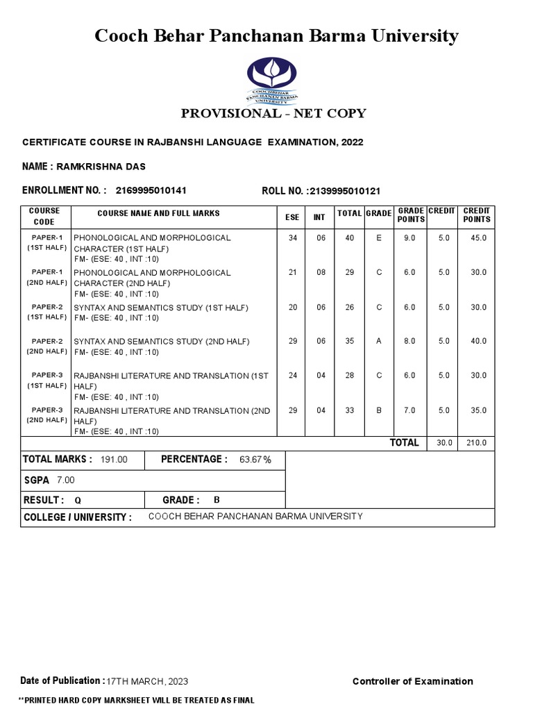 Rajbonshi Results | PDF
