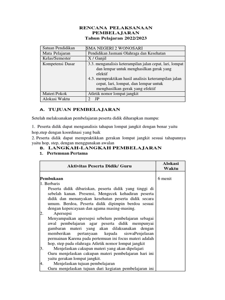 Rencana Pembelajaran Pendidikan (RPP) Kurikulum Merdeka SMA | PDF