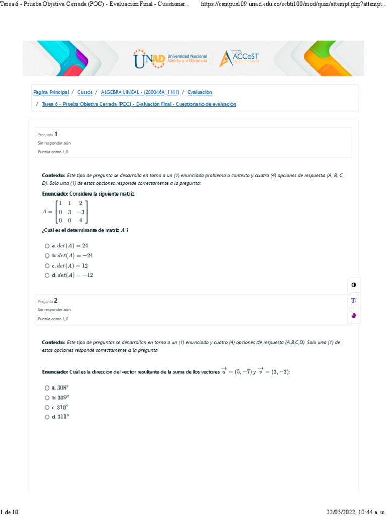 Tarea 6 - Prueba Objetiva Cerrada (POC) - Evaluación Final - Cuestionario de Evaluación | PDF ...