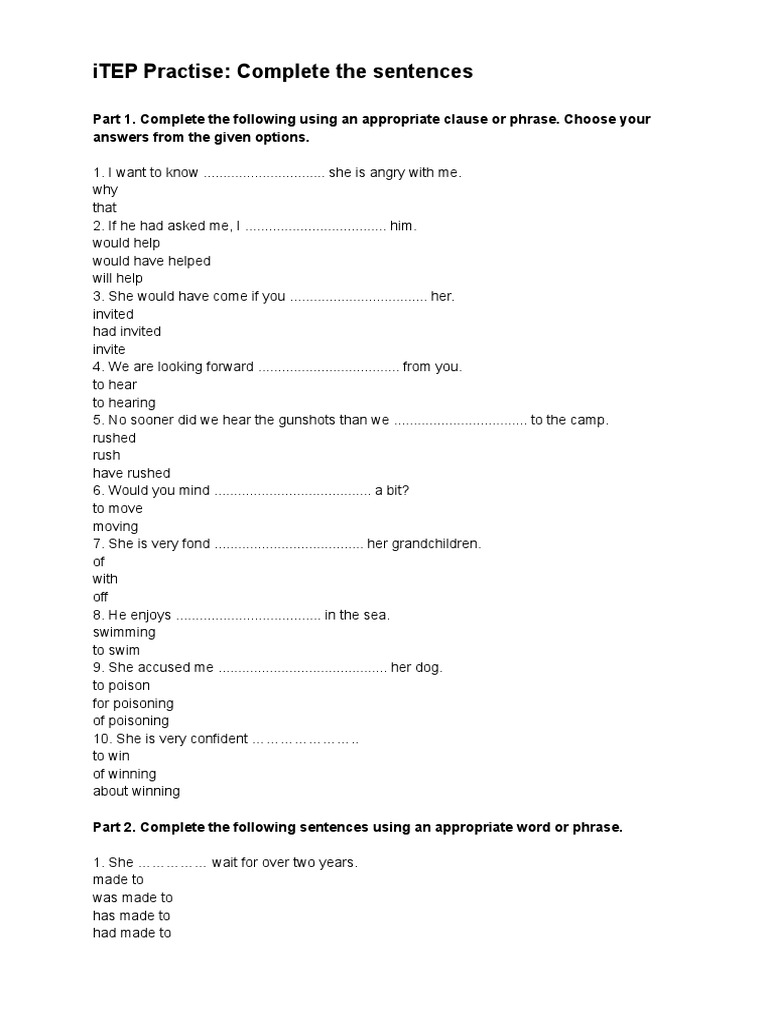 ITEP Grammar Practise | PDF | Language Mechanics | Syntax
