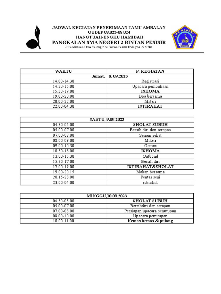 Jadwal J Tata Tertib J Teks Doa Penerimaan Tamu Ambalan Pdf