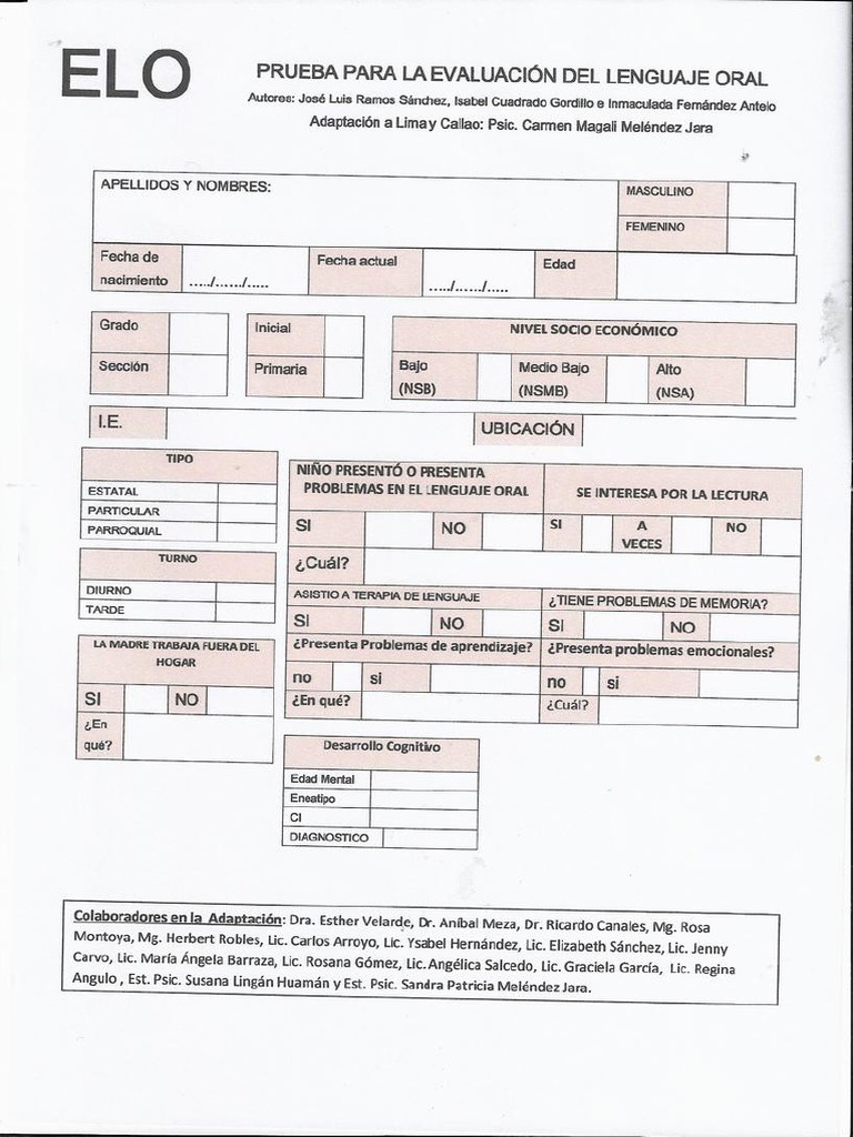 Sesión2 - Prubea para La Evaluación Del Lenguaje Oral - Test ELO | PDF