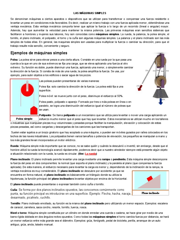 Ejemplos de Máquinas Simples: Poleas y Más | PDF | Tornillo | Máquinas