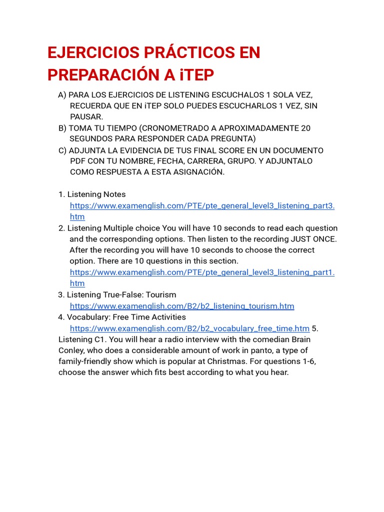 (Template) EJERCICIOS PRÁCTICOS EN PREPARACIÓN A iTEP | PDF