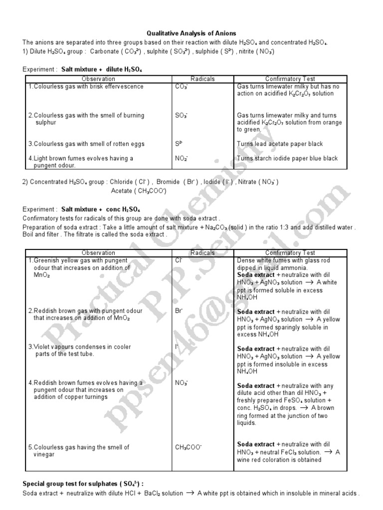 Qualitative Analysis of Anions and Tests | PDF | Nitric Acid | Sodium ...