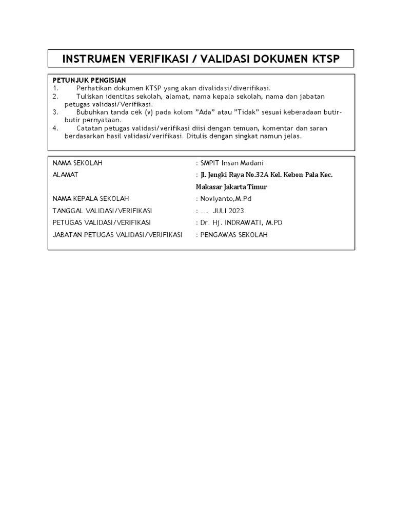 Bu Indra Instrumen Verval KTSP 2023 Ok (1) - 1 | PDF