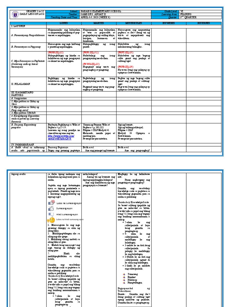 DLL Filipino 6 q3 w10 | PDF