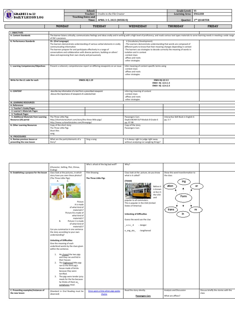 DLL - English 6 - Q3 - W10 | PDF | Learning | Linguistics