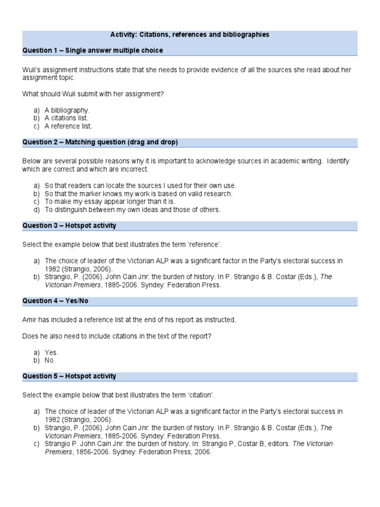ACTIVITY Citations, References and Bibliographies | PDF