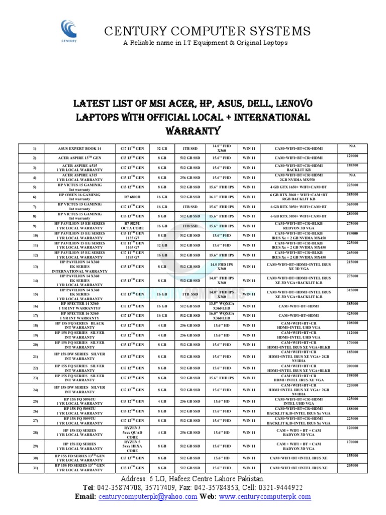 Century Rate List | PDF | Electronics | Personal Computers