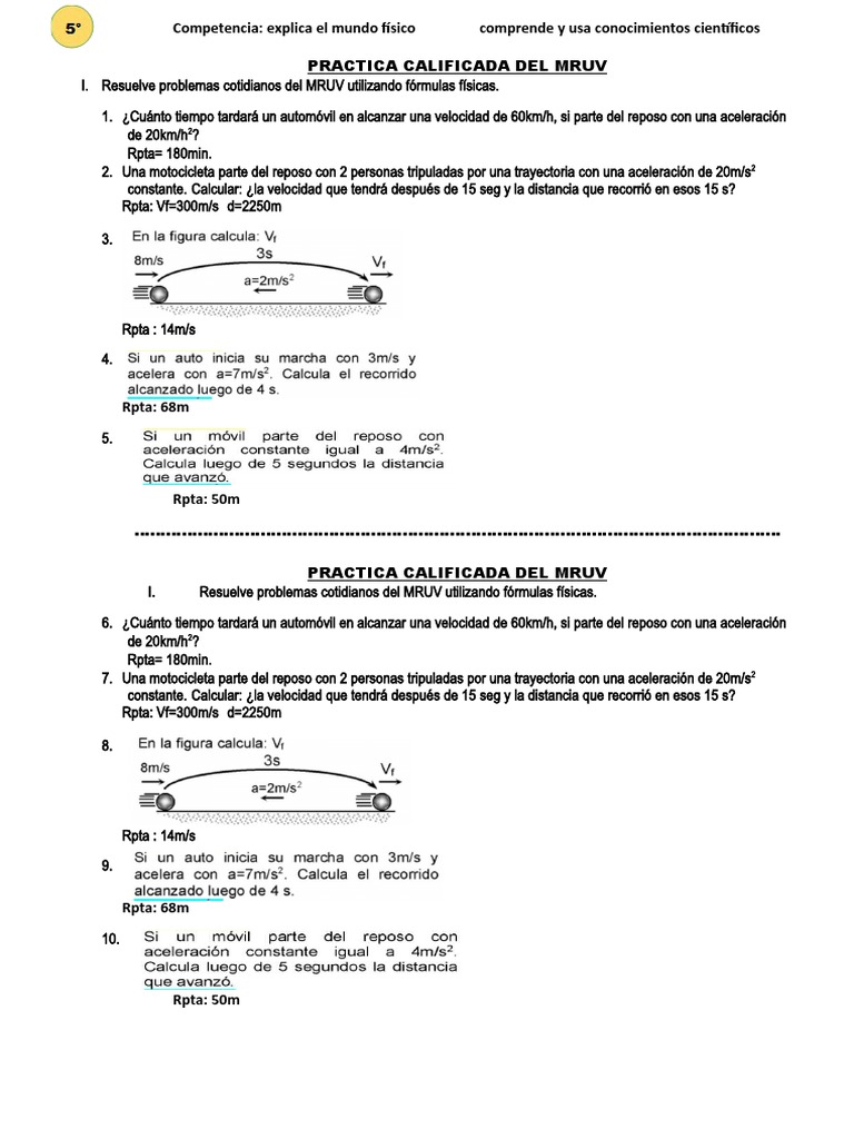 Practica Calificada Del Mruv | PDF