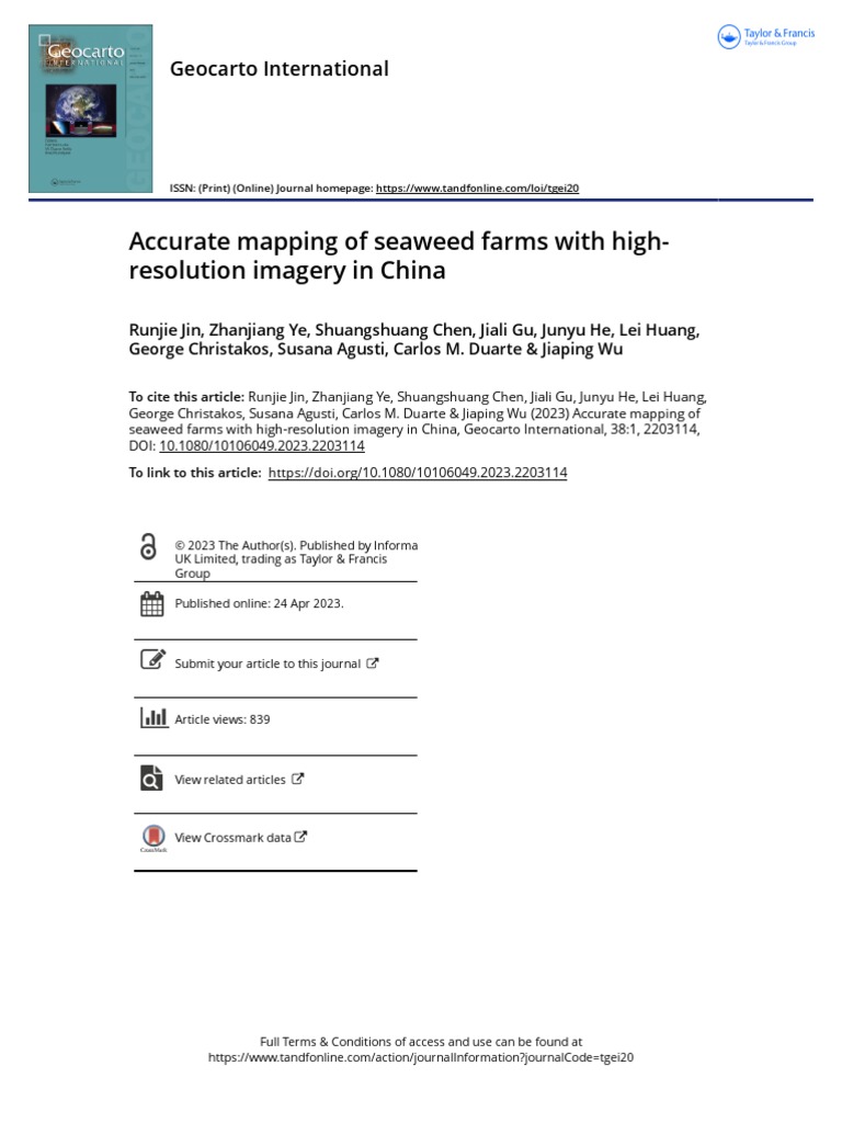 Accurate Mapping of Seaweed Farms With High Resolution Imagery in China ... Accurate Mapping of Seaweed Farms With High Resolution Imagery in China ...