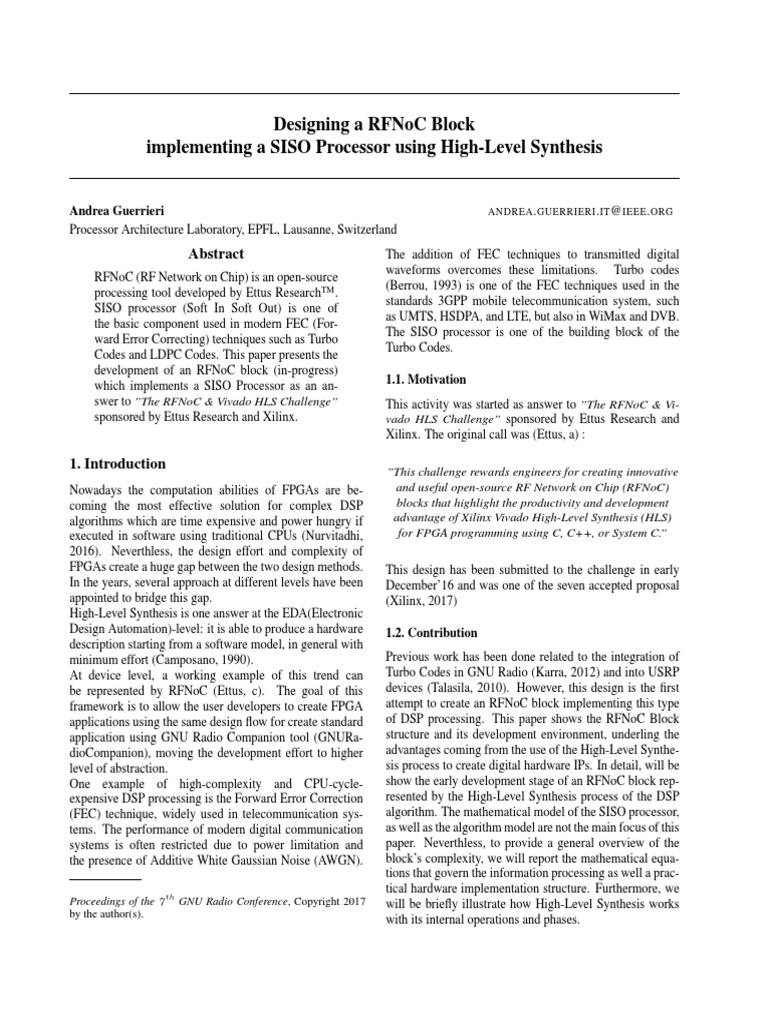 Designing A RFNoC Block Implementing A SISO Processor Using High-Level Synthesis | PDF | Field ...