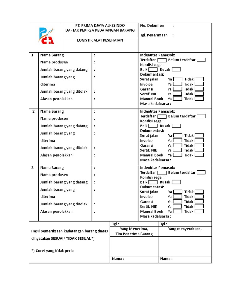 Form Barang Datang | PDF
