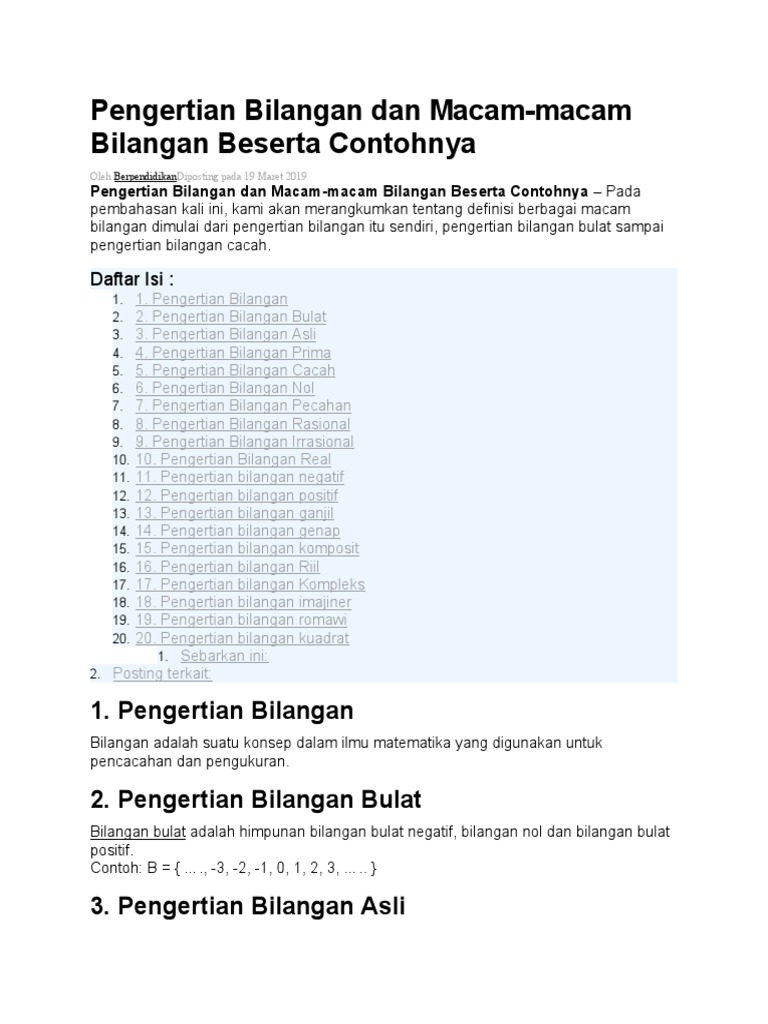Jenis-Jenis Bilangan dan Contohnya | PDF