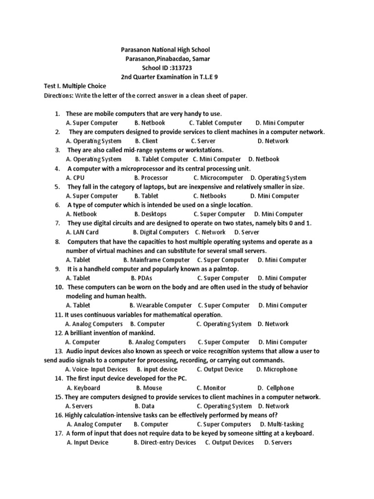 2ND G9 Exam | PDF | Computer Network | Computer Data Storage