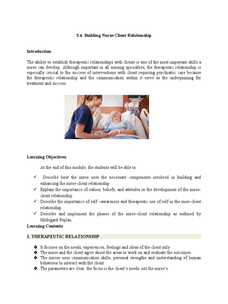 Building Therapeutic Nurse-Client Relationships | PDF | Nonverbal ...