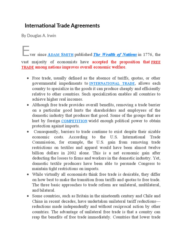 FIRST READING International Trade Agreements | PDF | World Trade ...