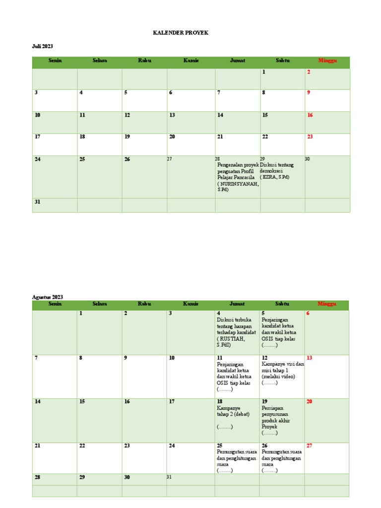 Kalender Proyek P5 | PDF