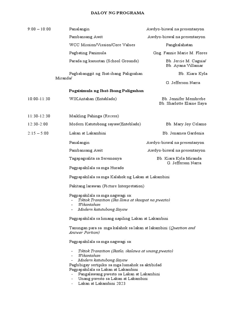 Program For Buwan NG Wika | PDF